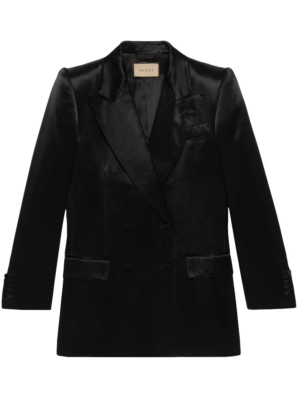Gucci Satin-finish Double-breasted Blazer In Black | ModeSens