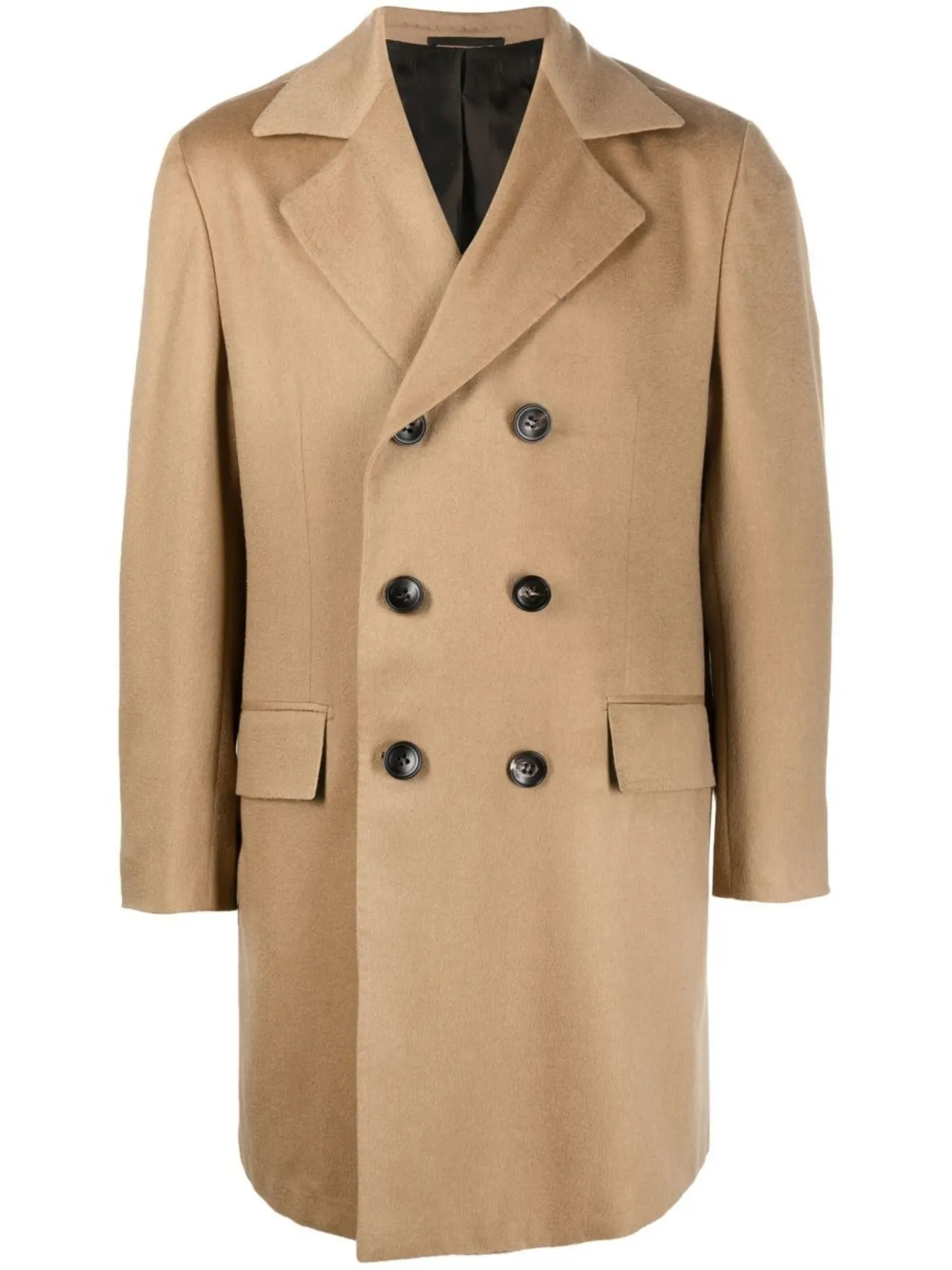 Kiton double-breasted cashmere coat neutrals | MODES