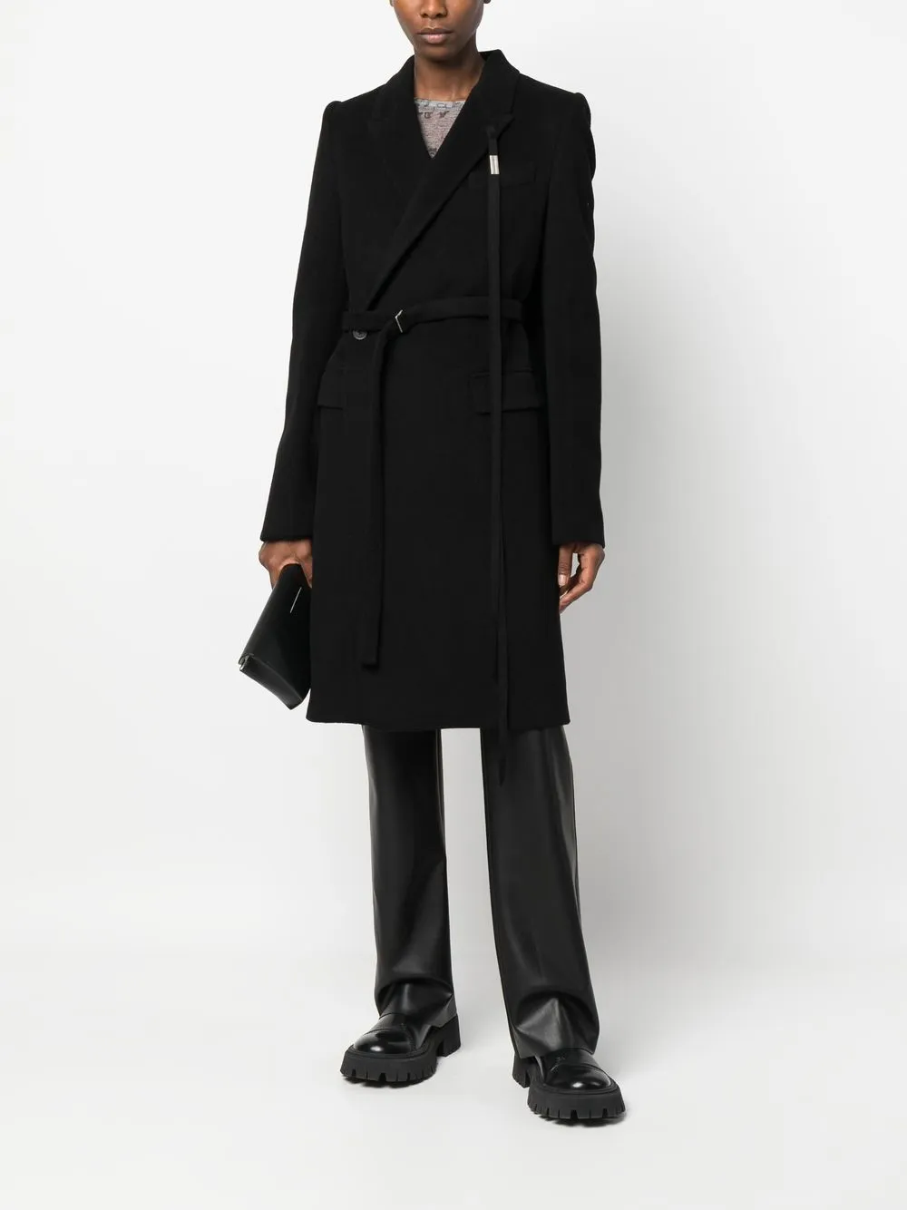 Ann Demeulemeester Asymmetric Belted Wool Coat In Black | ModeSens