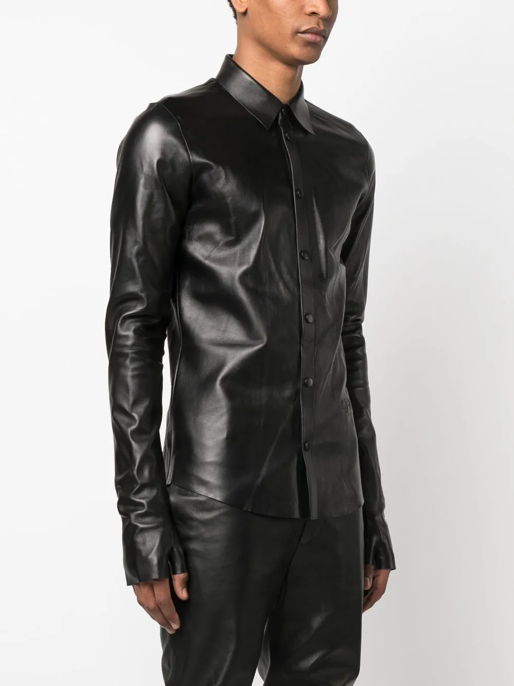 Off-white Leather Long-sleeve Shirt In Black | ModeSens