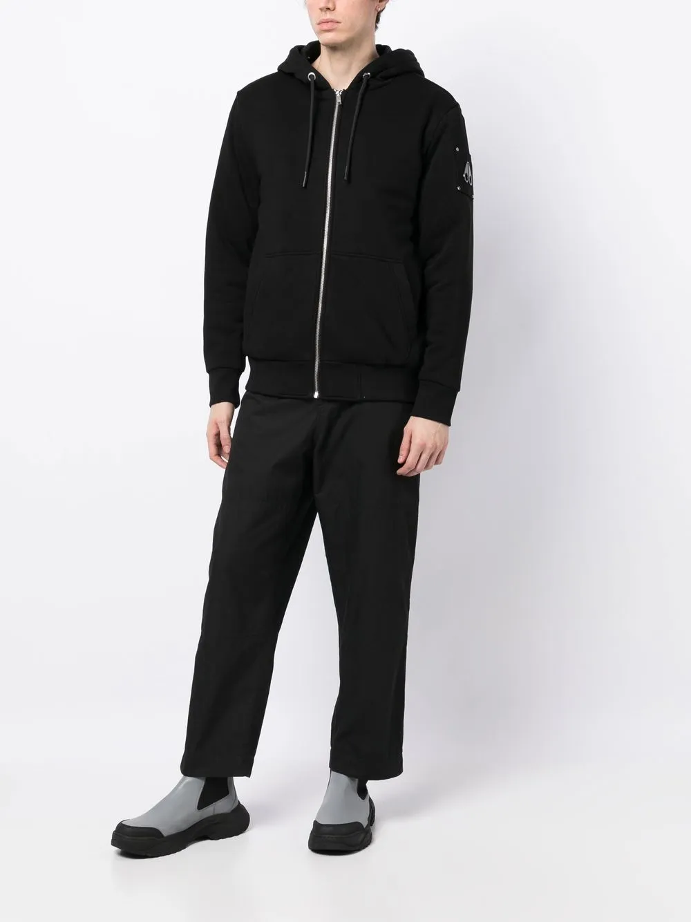 Moose Knuckles logo-plaque zip-up Hooded Jacket | Black | FARFETCH