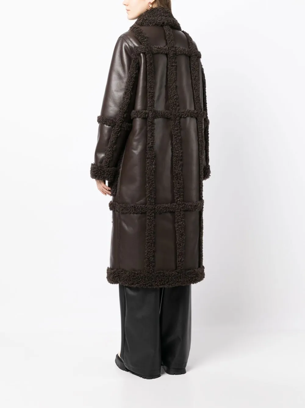 STAND STUDIO Shearling panel Faux Leather Coat Farfetch