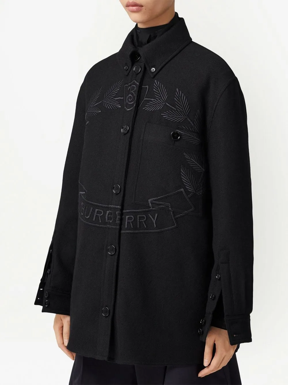 Burberry Embroidered Oak Leaf Crest Wool Jacket In Black | ModeSens