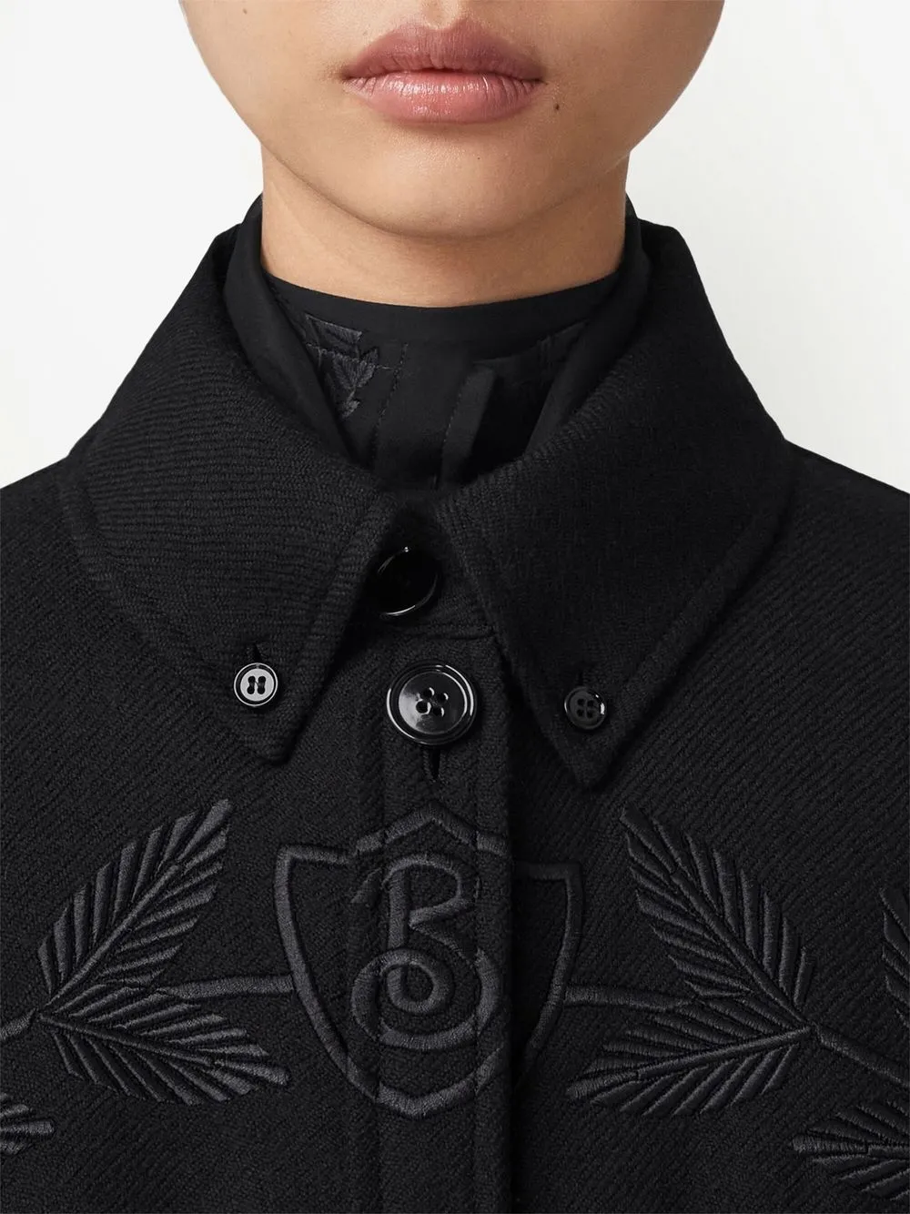 Burberry Embroidered Oak Leaf Crest Wool Jacket In Black | ModeSens