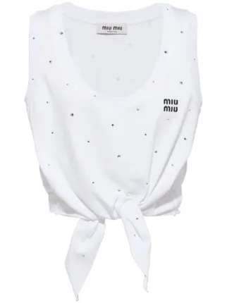 Miu Miu crystal-embellished Cotton Tank Top | White | FARFETCH UK