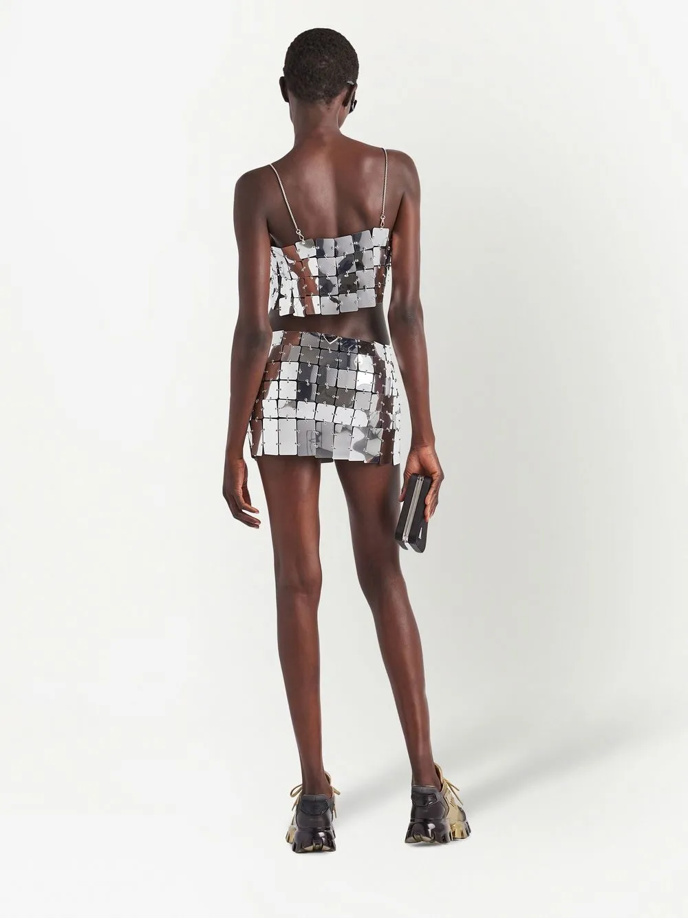 Prada Chainmail Square Maxi-sequin Top In Silver | ModeSens