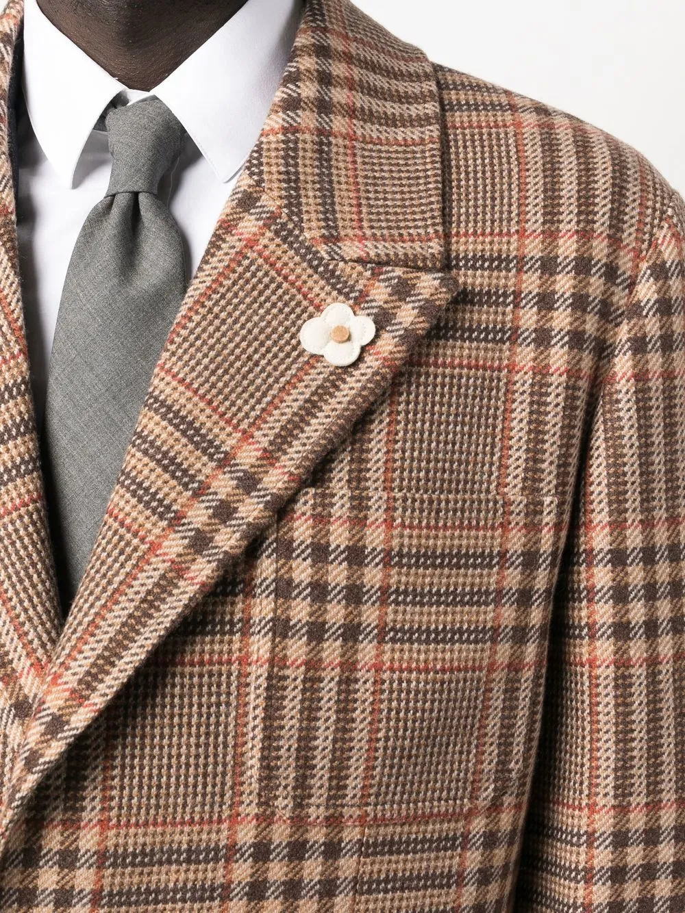 Lardini Checked Single-breasted Wool Coat In Brown | ModeSens
