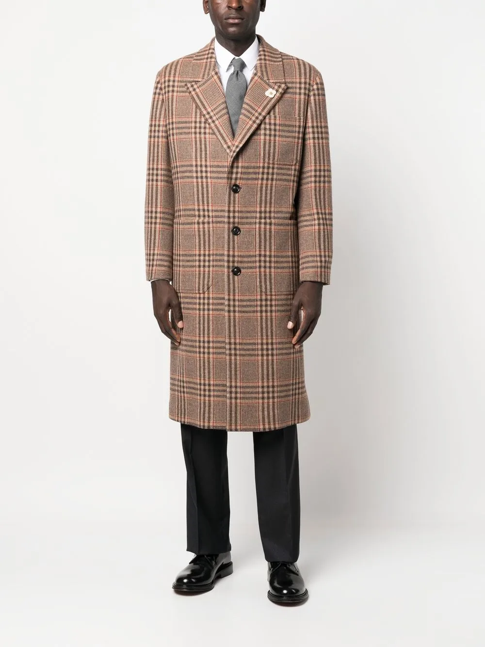 Lardini Checked Single-breasted Wool Coat In Brown | ModeSens