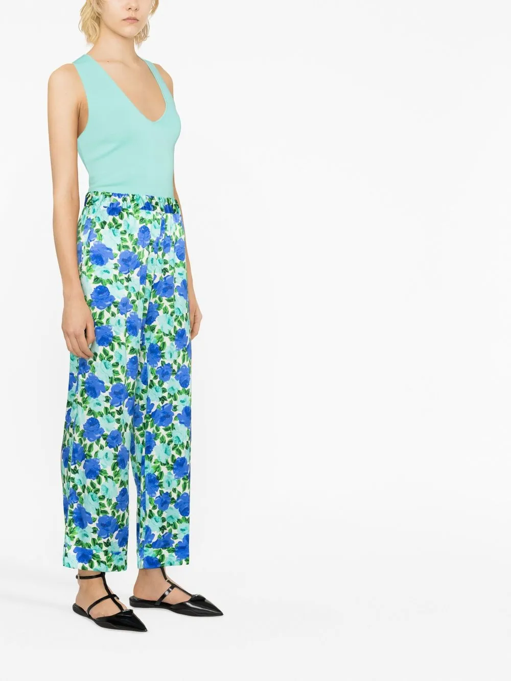 P.A.R.O.S.H. Cropped floral-print Trousers | Blue | FARFETCH