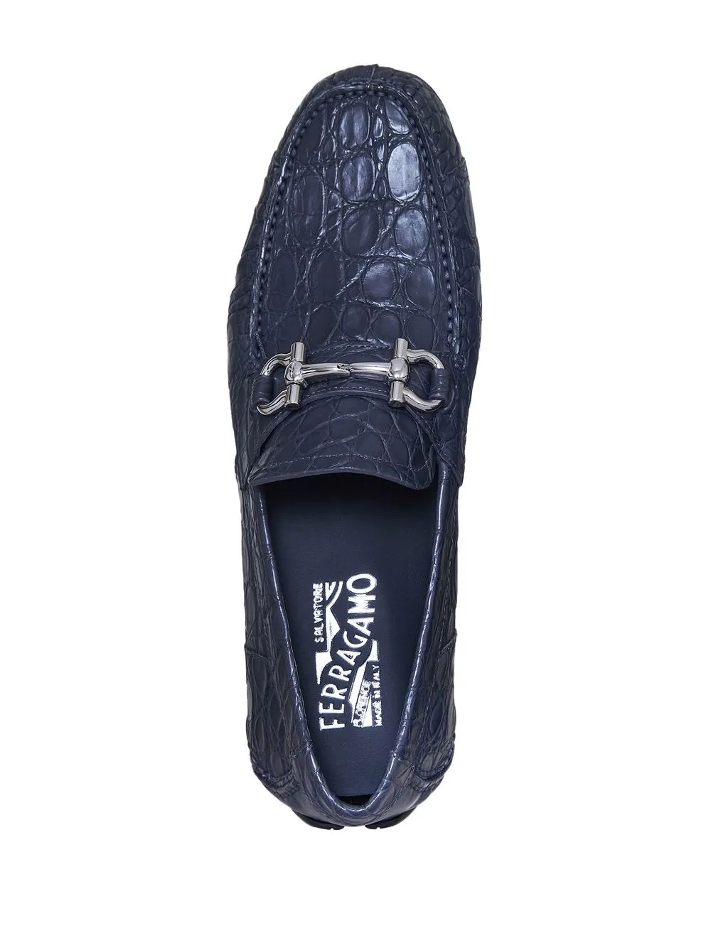 Ferragamo Driver Giancini Ornament Crocodile Loafers In Blue | ModeSens