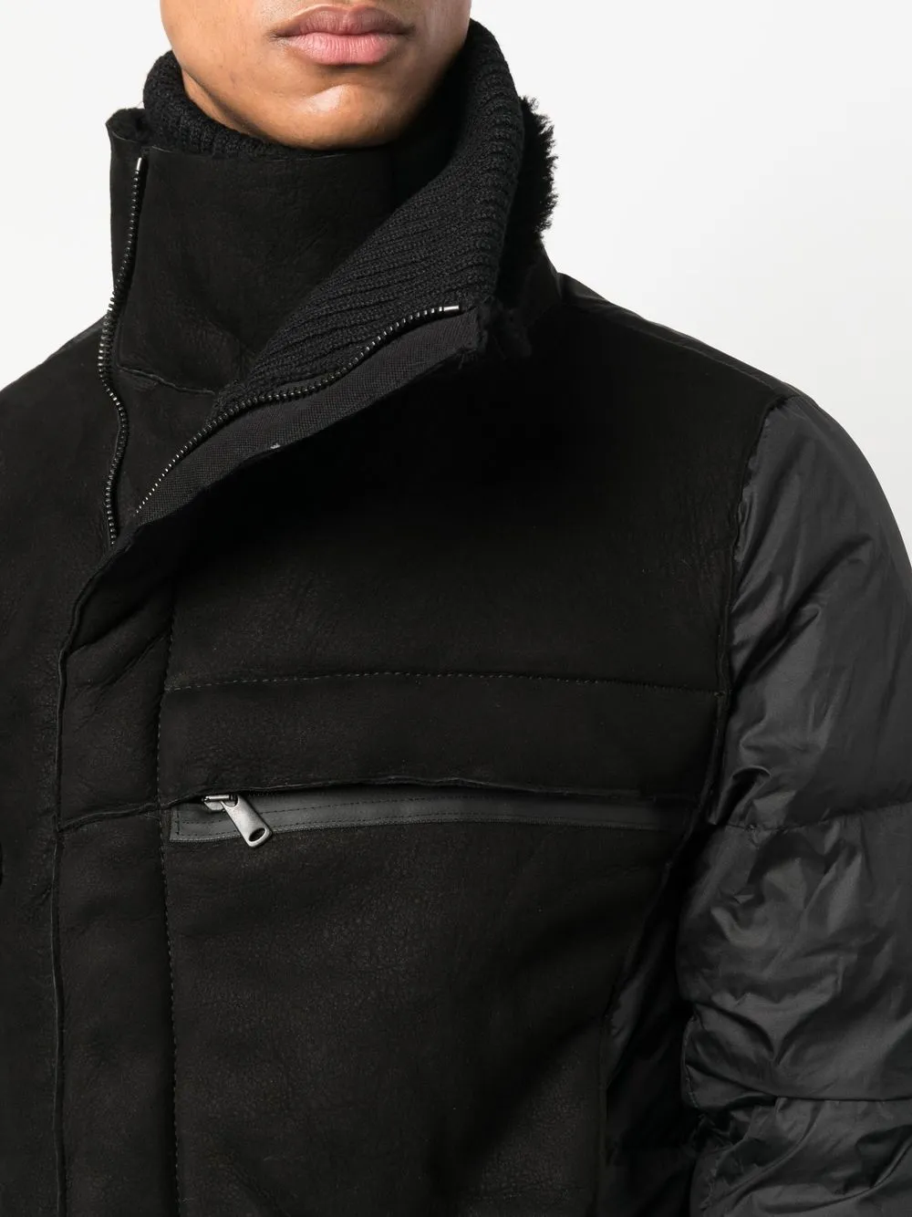 Transit Funnel-neck Panelled Puffer Jacket In Black | ModeSens