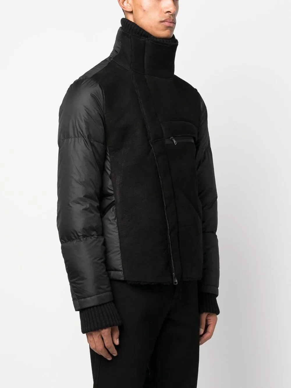 Transit Funnel-neck Panelled Puffer Jacket In Black | ModeSens