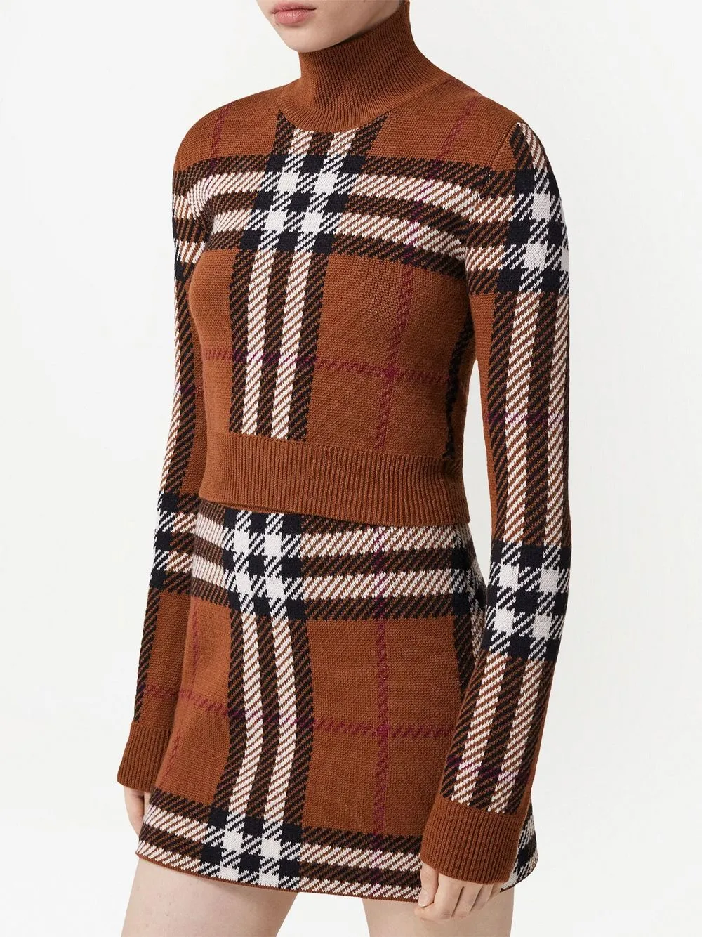 Burberry Exaggerated Check Cropped Jumper | Brown | FARFETCH