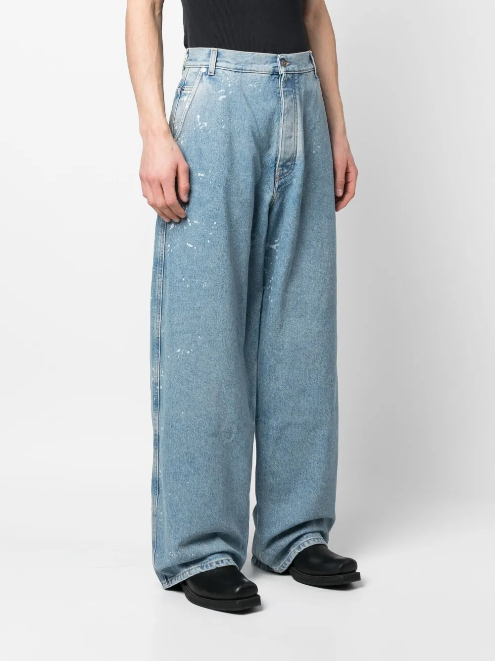 Off-white Paint Wide Leg Tapered Jeans In Medium Blue | ModeSens
