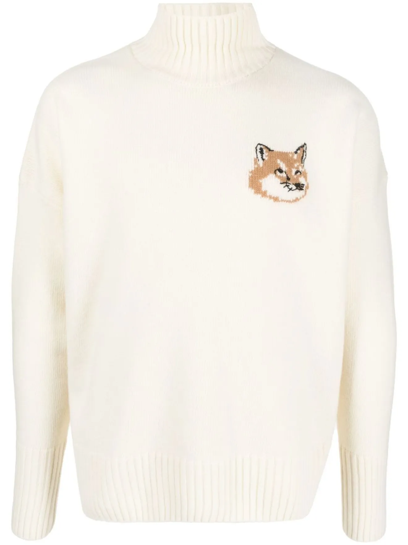 Maison Kitsuné Fox Head high-neck woollen jumper neutrals | MODES