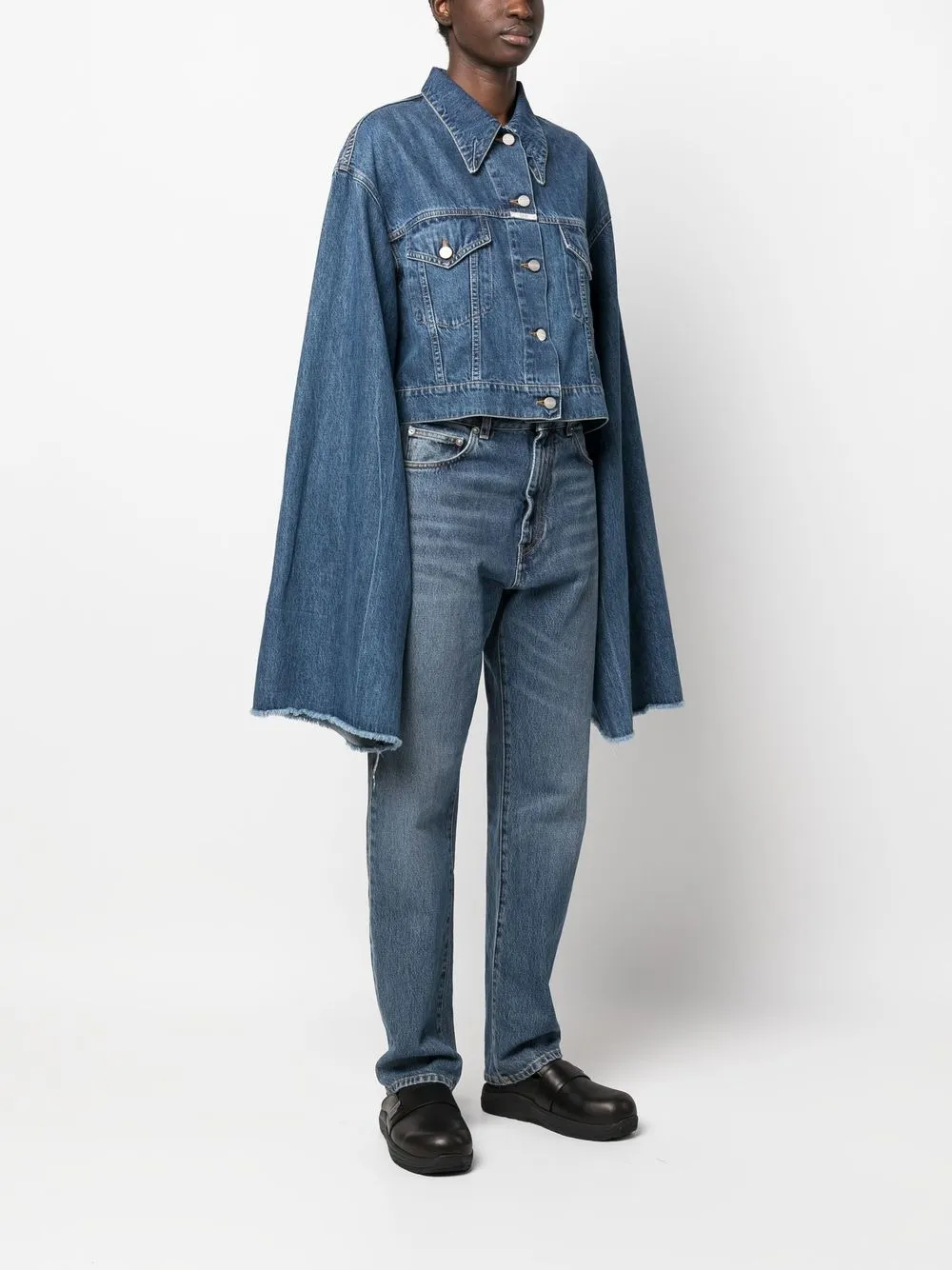 Closed Wide Sleeve Cropped Denim Jacket In Blue | ModeSens