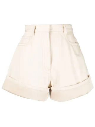 Prada triangle-logo high-waisted Shorts | Neutrals | FARFETCH