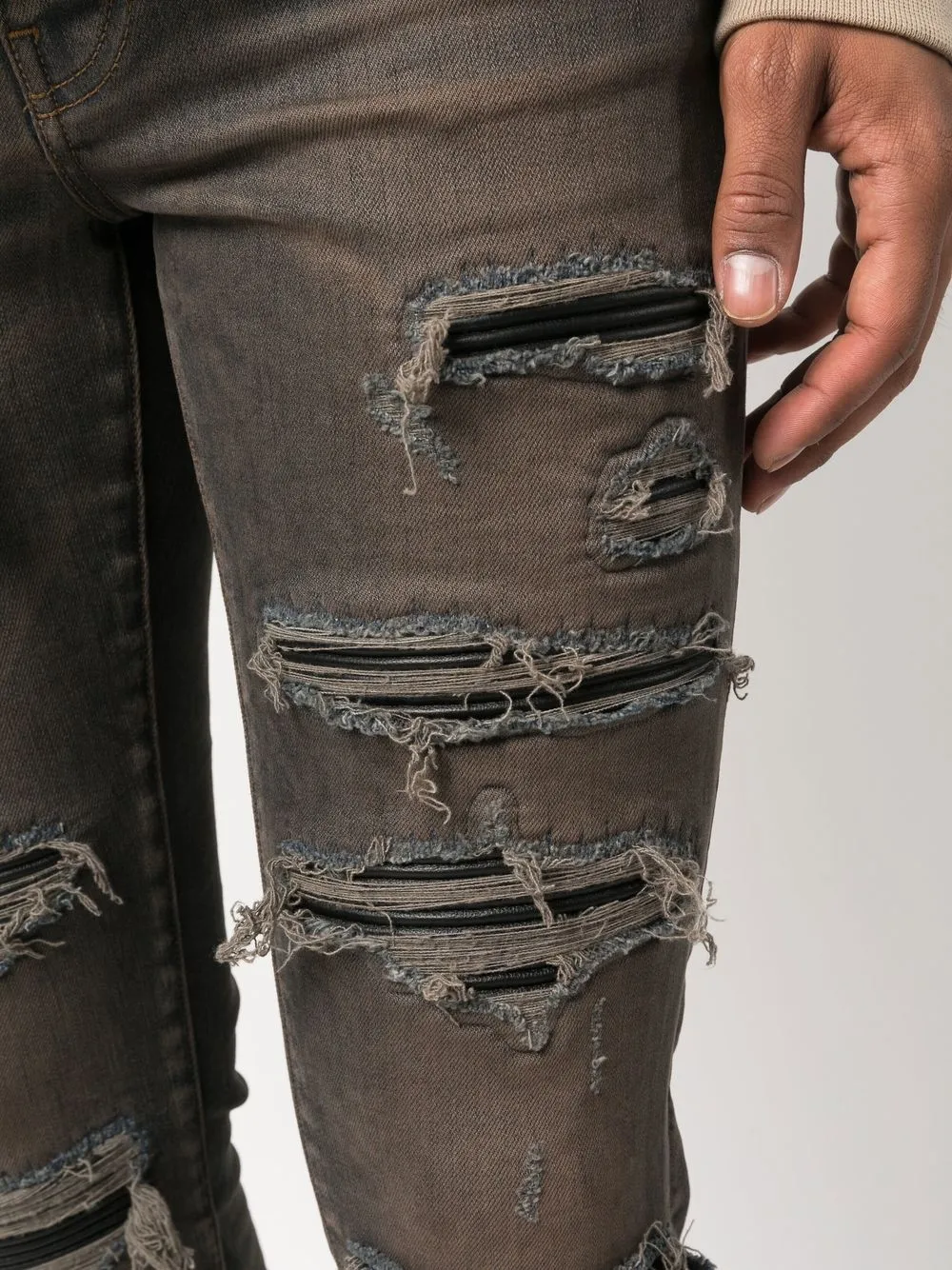 Amiri Distressed Skinny Jeans In Brown | ModeSens