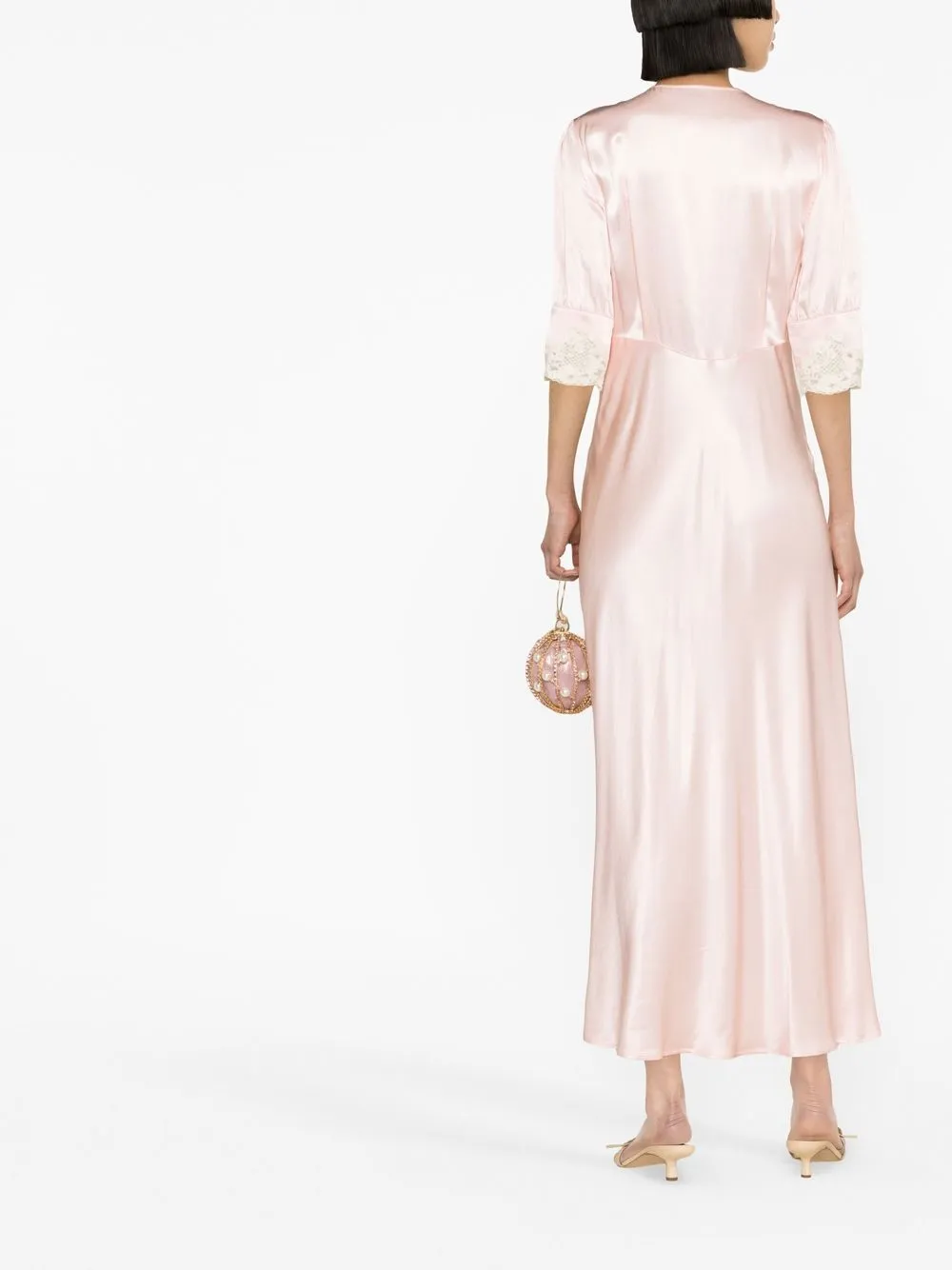 Rixo London Simone Cotton Lace-trimmed Satin Midi Dress In Pink | ModeSens