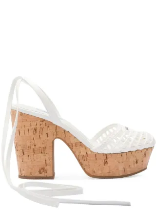 Prada Raffia Wedge Sandals | White | FARFETCH