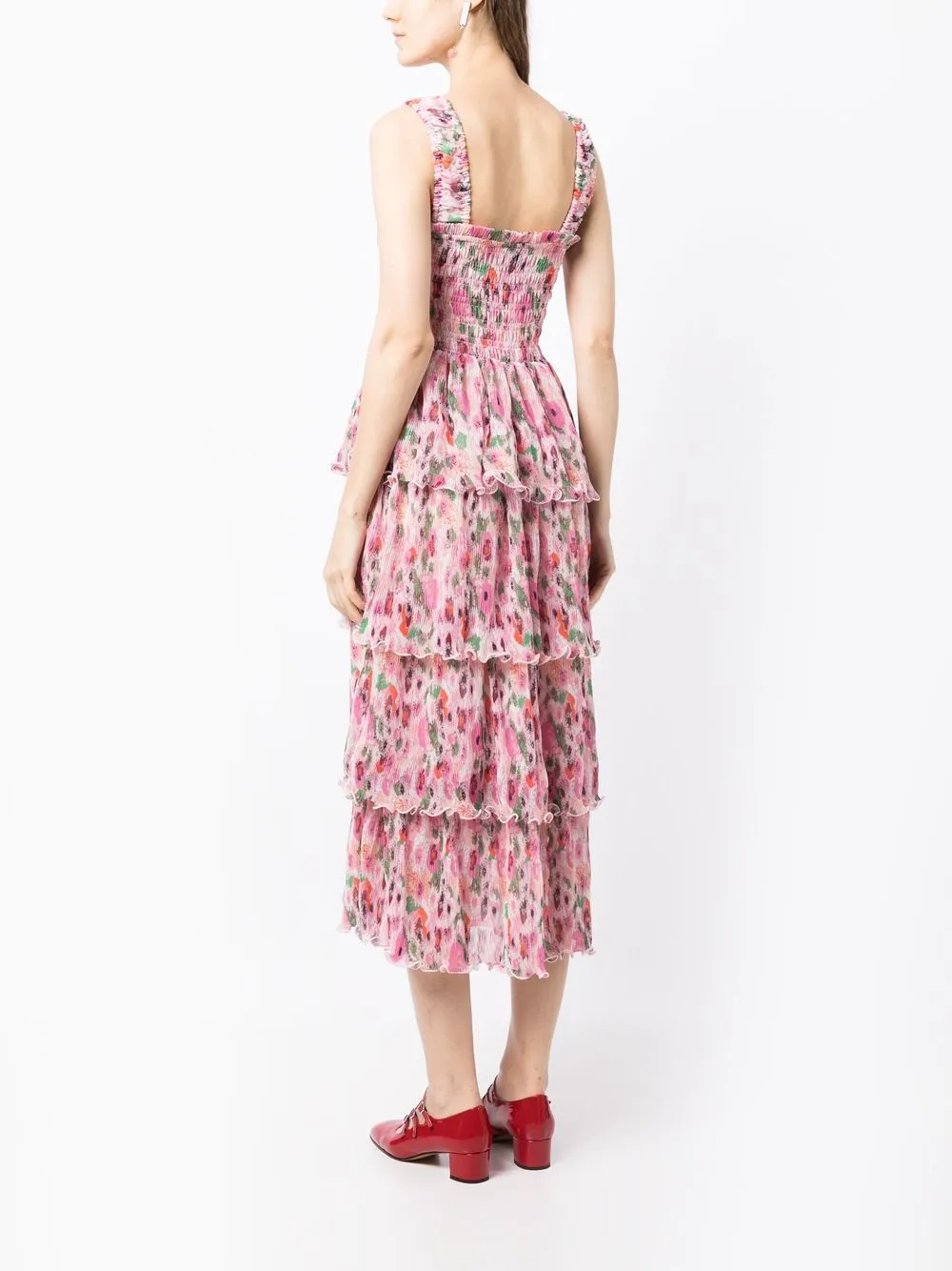 GANNI floral-print Smocked Midi Dress | Pink | FARFETCH UK