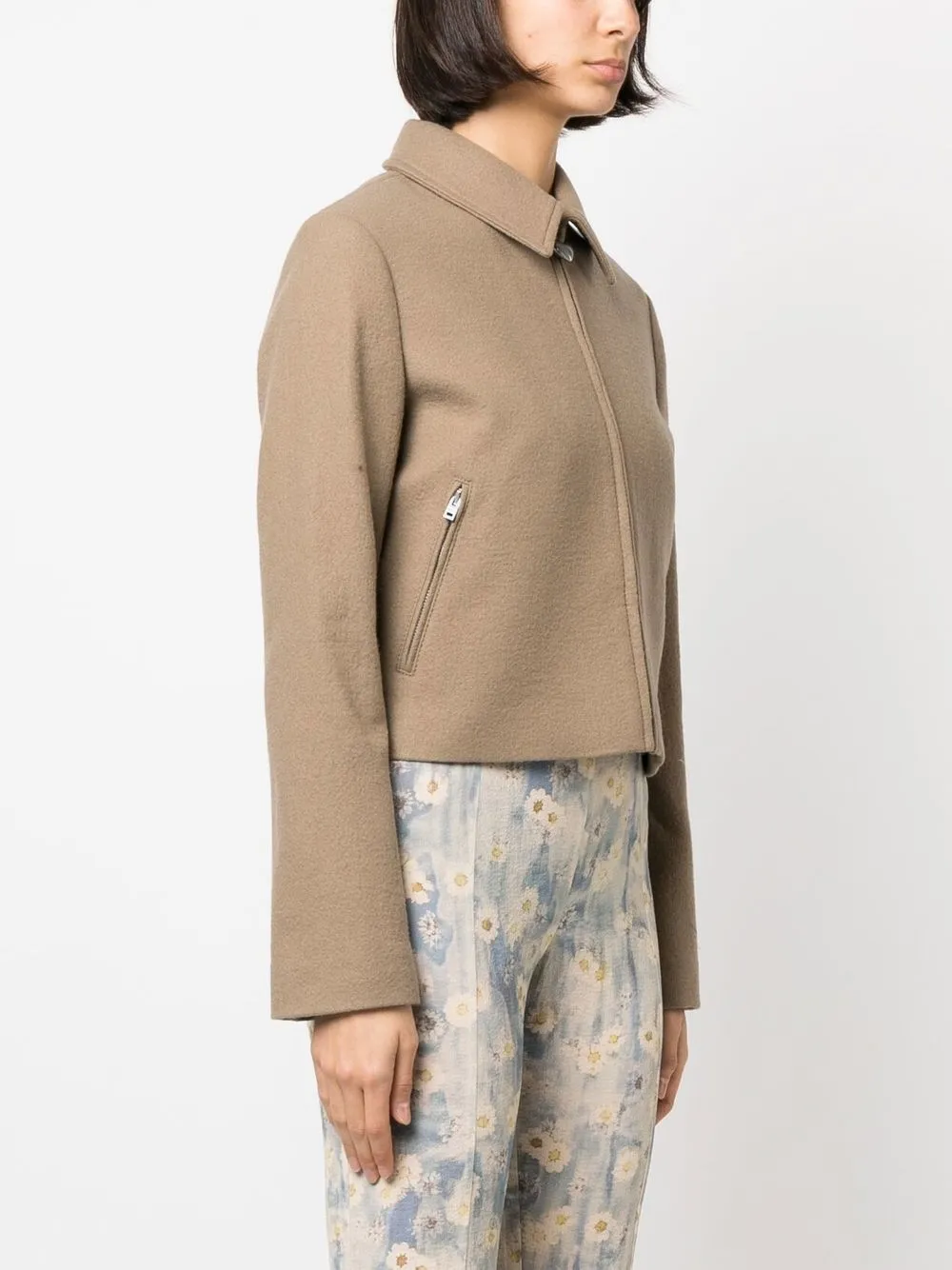 Acne Studios Zip-up Cropped Wool Jacket In Mud Grey | ModeSens