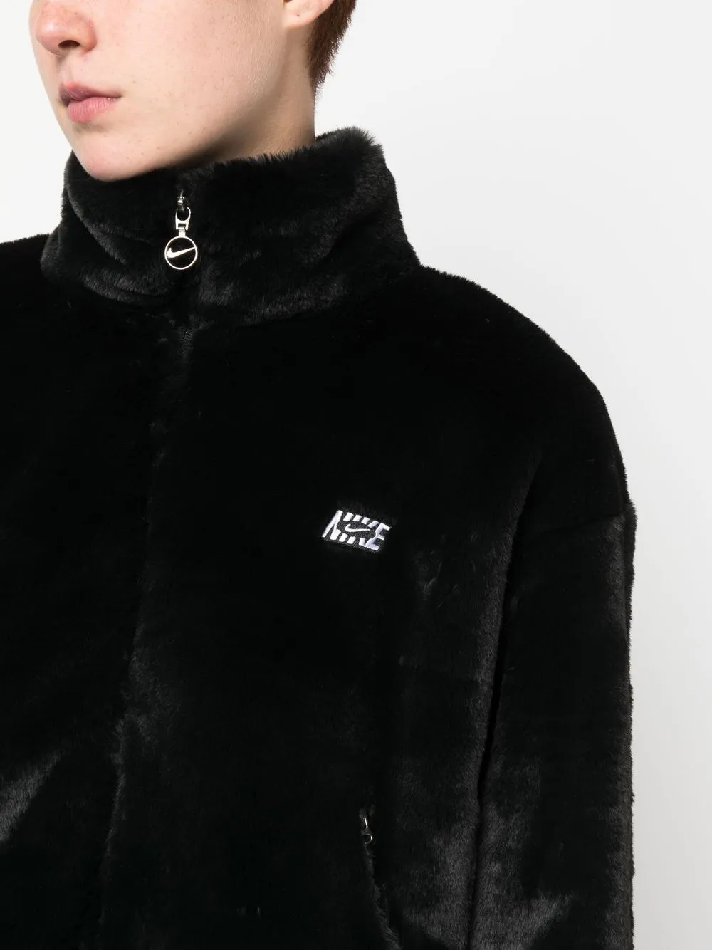 Nike Logo Embroidery Fleece Bomber Jacket In Black | ModeSens