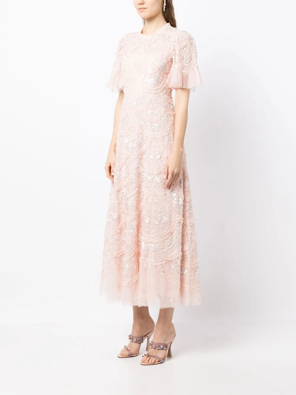 Needle & Thread Carmen Ruffled midi-dress | Pink | FARFETCH