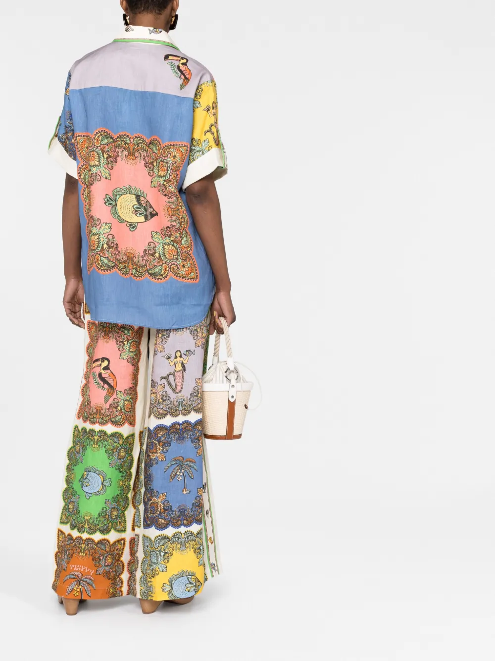 Alemais Patchwork-print Linen Shirt In Multi | ModeSens