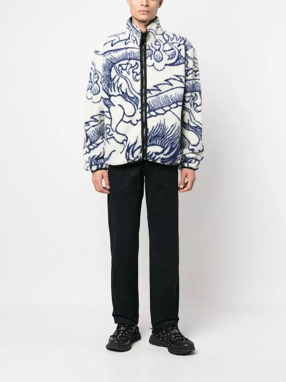 Stüssy Dragon Print Reversible Fleece Jacket Farfetch