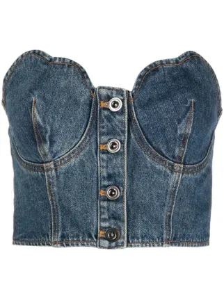 Self-Portrait Strapless Denim Bustier Top - Farfetch