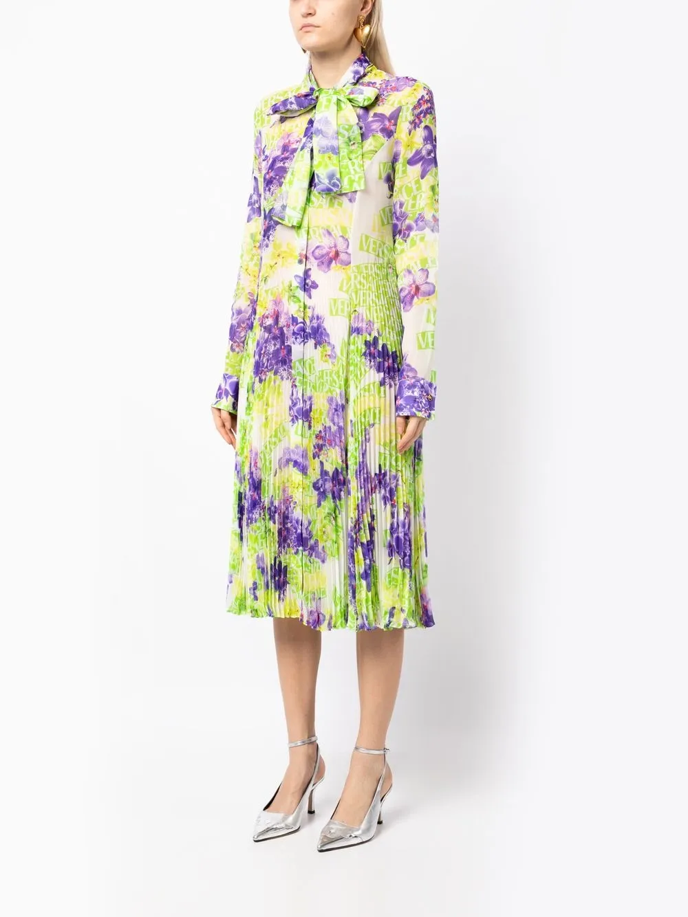 Versace floral-print Plissé Midi Dress - Farfetch