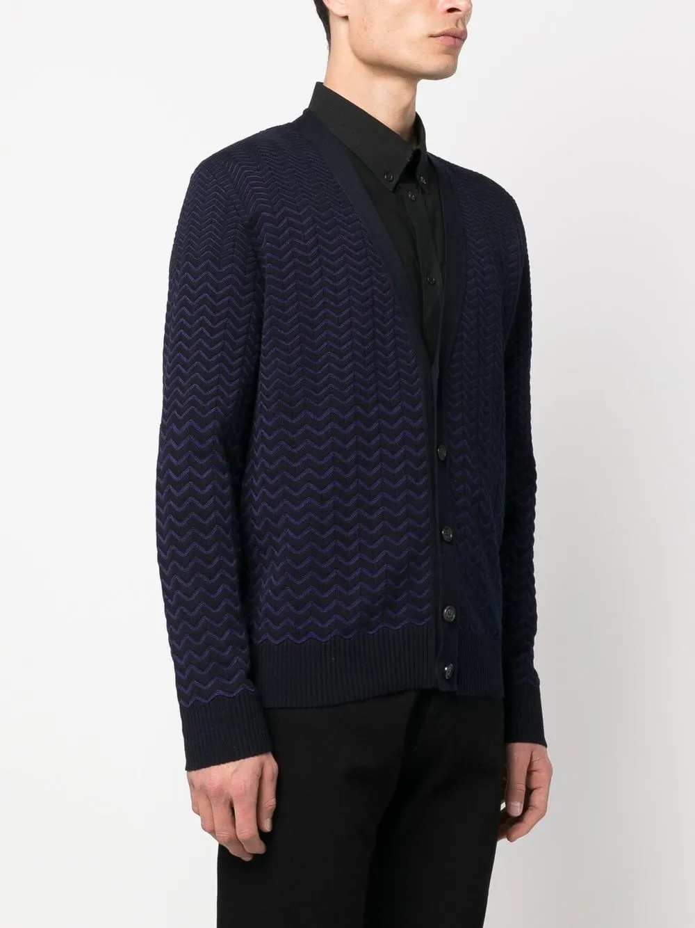 Missoni Zigzag-print Elbow-patch Cardigan In Blue | ModeSens Missoni Zigzag-print Elbow-patch Cardigan In Blue | ModeSens