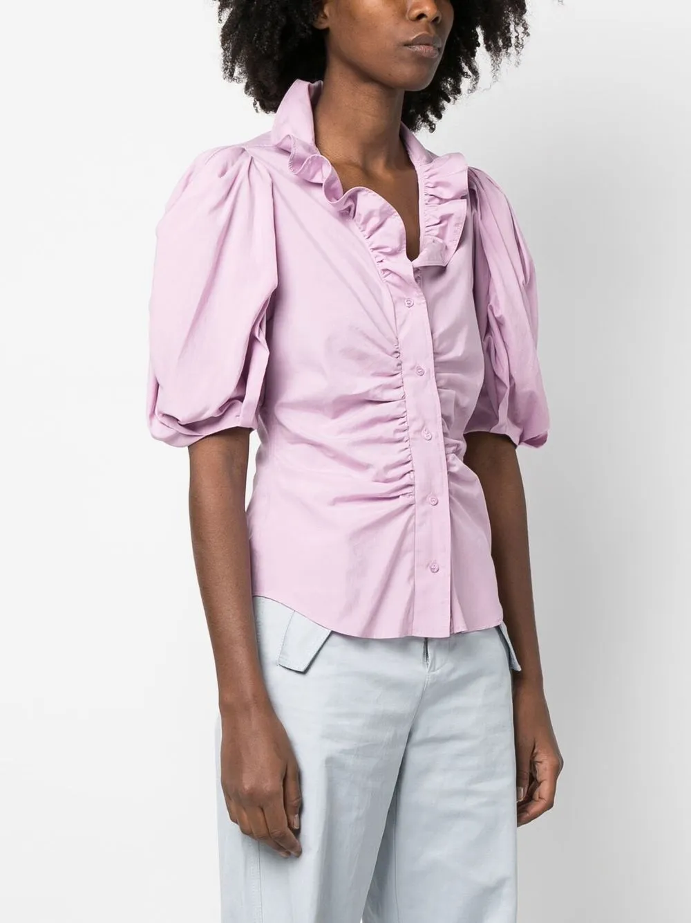 Isabel Marant Ruffle-neck Ruched Blouse In 紫色 | ModeSens
