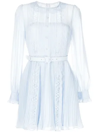 Self-Portrait 레이스 디테일 시폰 미니 드레스 - Farfetch