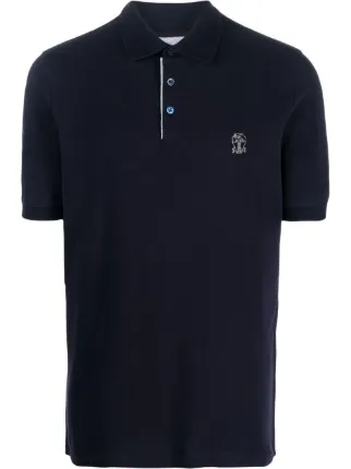 Brunello Cucinelli Embroidered Cotton Polo Shirt | Blue | FARFETCH AU
