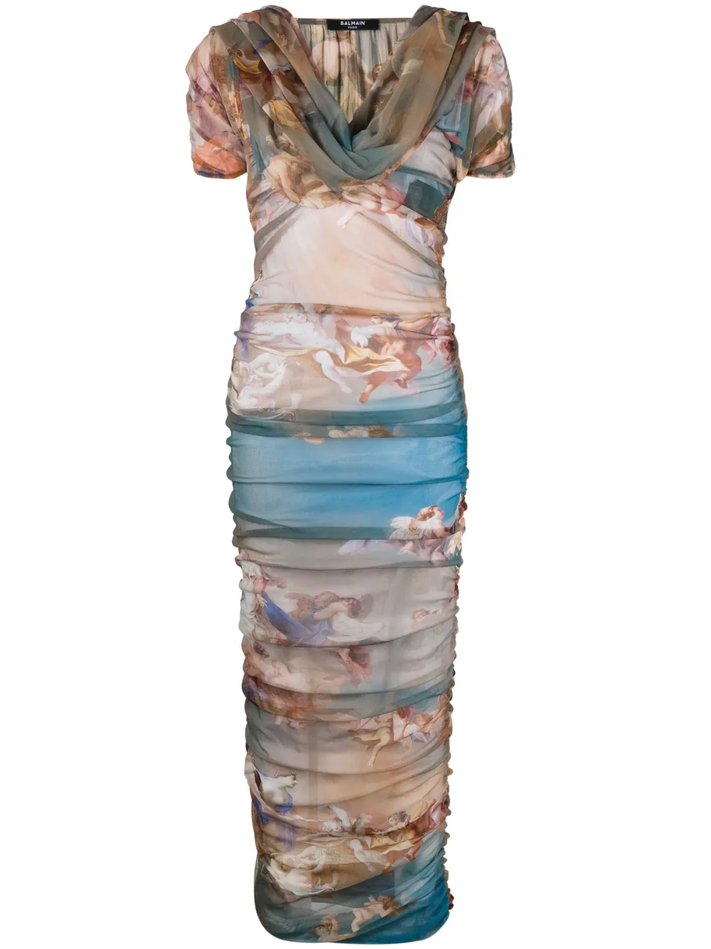Balmain Sky-print Tulle Maxi Dress - Farfetch