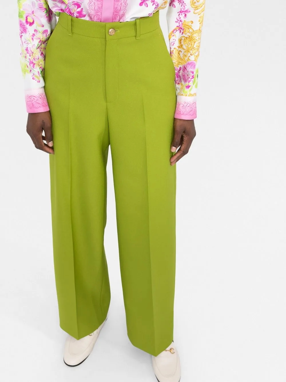 Gucci Medusa Button Wide Leg Trousers Farfetch