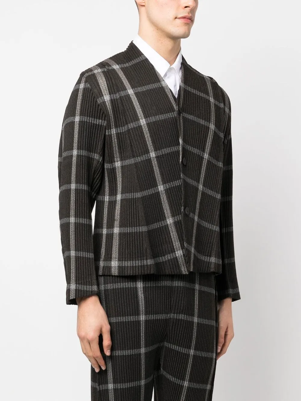Issey Miyake Check-print Pleated Jacket In Brown | ModeSens