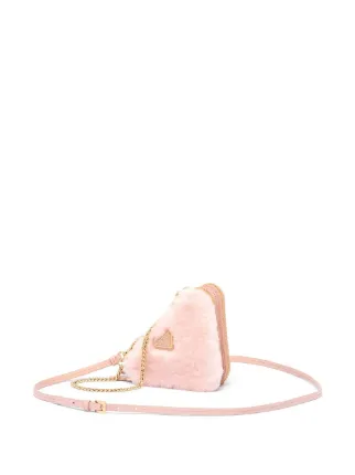 Prada Mini Triangle Shearling Crossbody Bag | Pink | FARFETCH AO