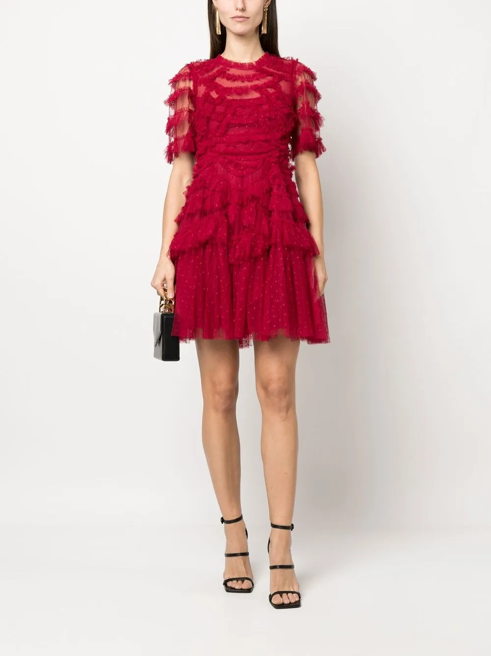 Needle & Thread Valentine Ruffle Micro Mini Dress In Deep Red | ModeSens