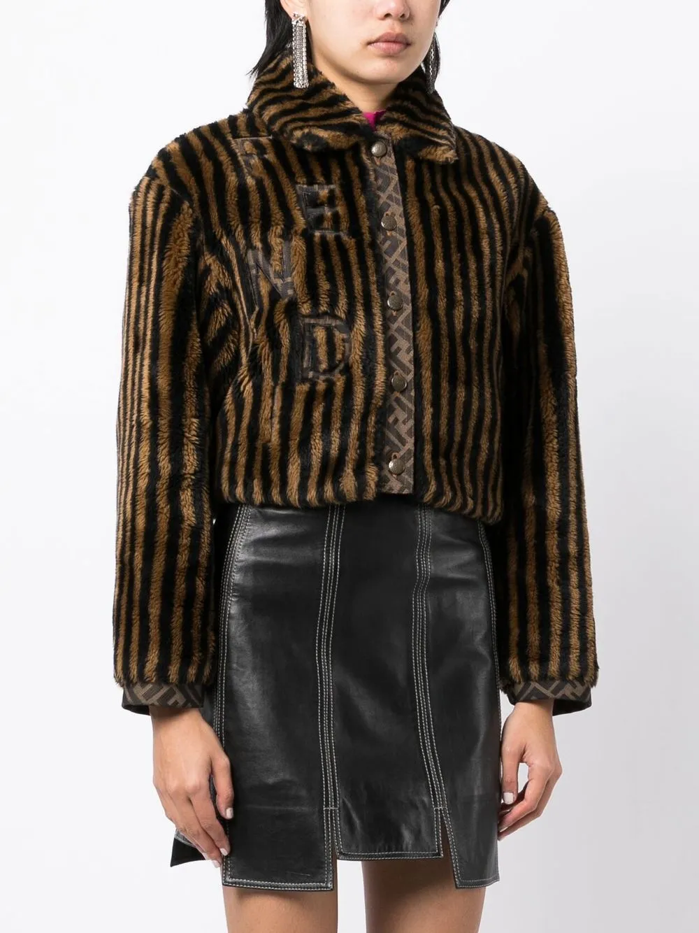 Pre-owned Fendi 1990-2000s Pequin Striped Faux-fur Jacket In Brown ...