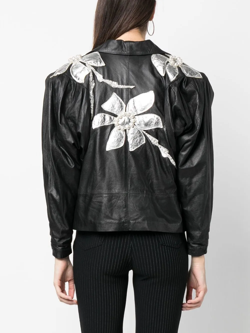A.N.G.E.L.O. Vintage Cult 1980s floral-applique Leather Jacket | Black ...