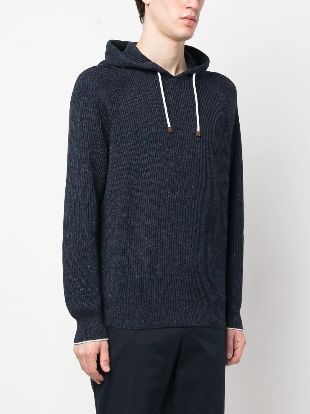Brunello Cucinelli rib-knit Drawstring Hoodie | Blue | FARFETCH UK