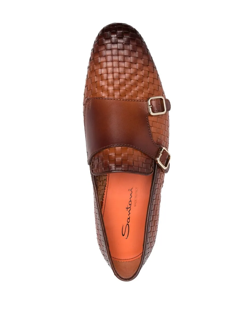 Santoni Double-monk Strap Woven Shoes In Braun | ModeSens