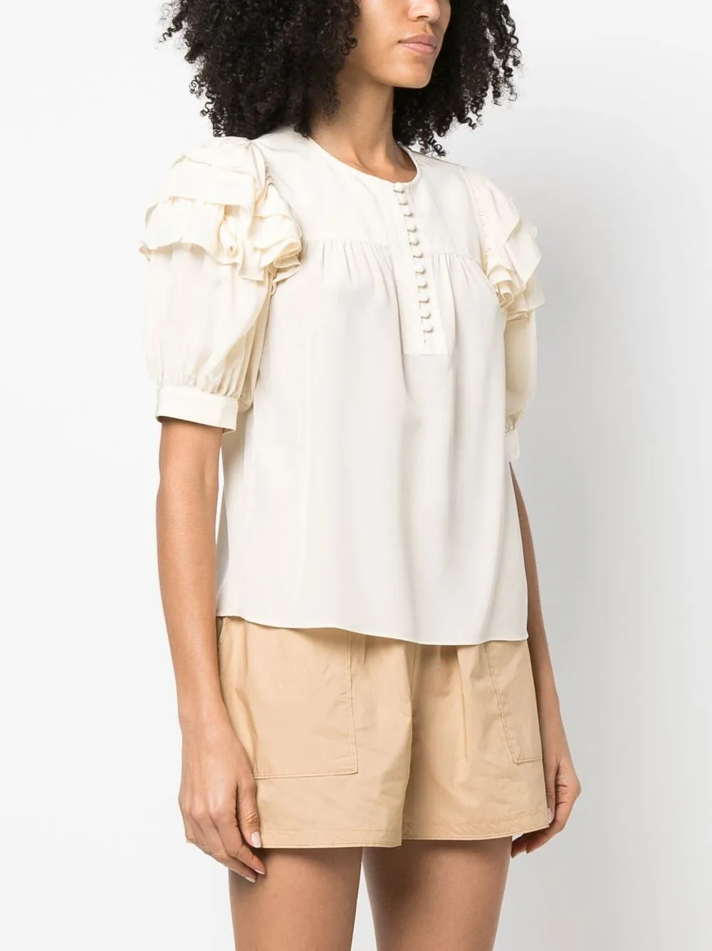 Ulla Johnson Puff-sleeve Silk Blouse In Neutrals | ModeSens