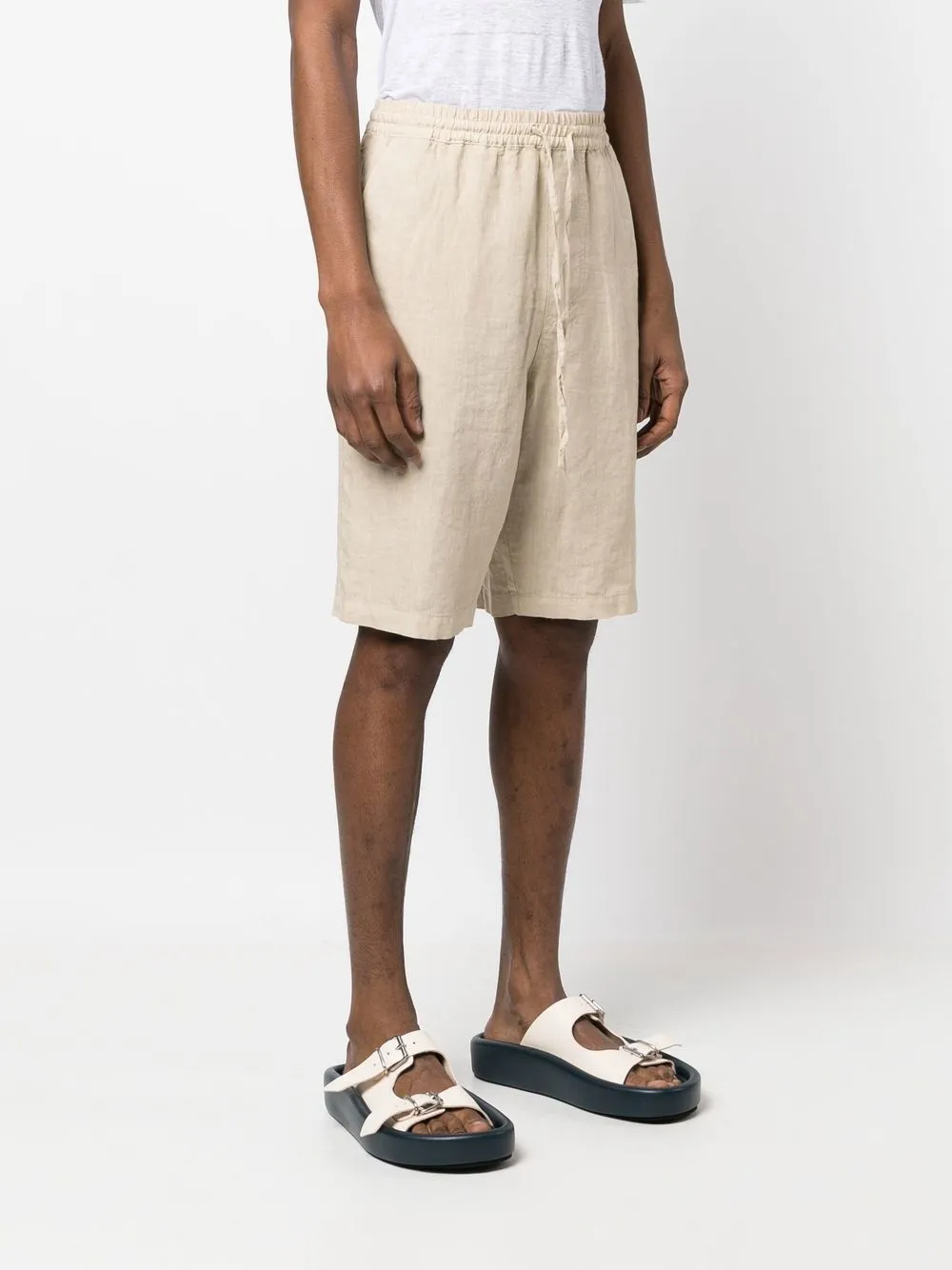 120% Lino Drawstring Linen Bermuda Shorts In Beige | ModeSens