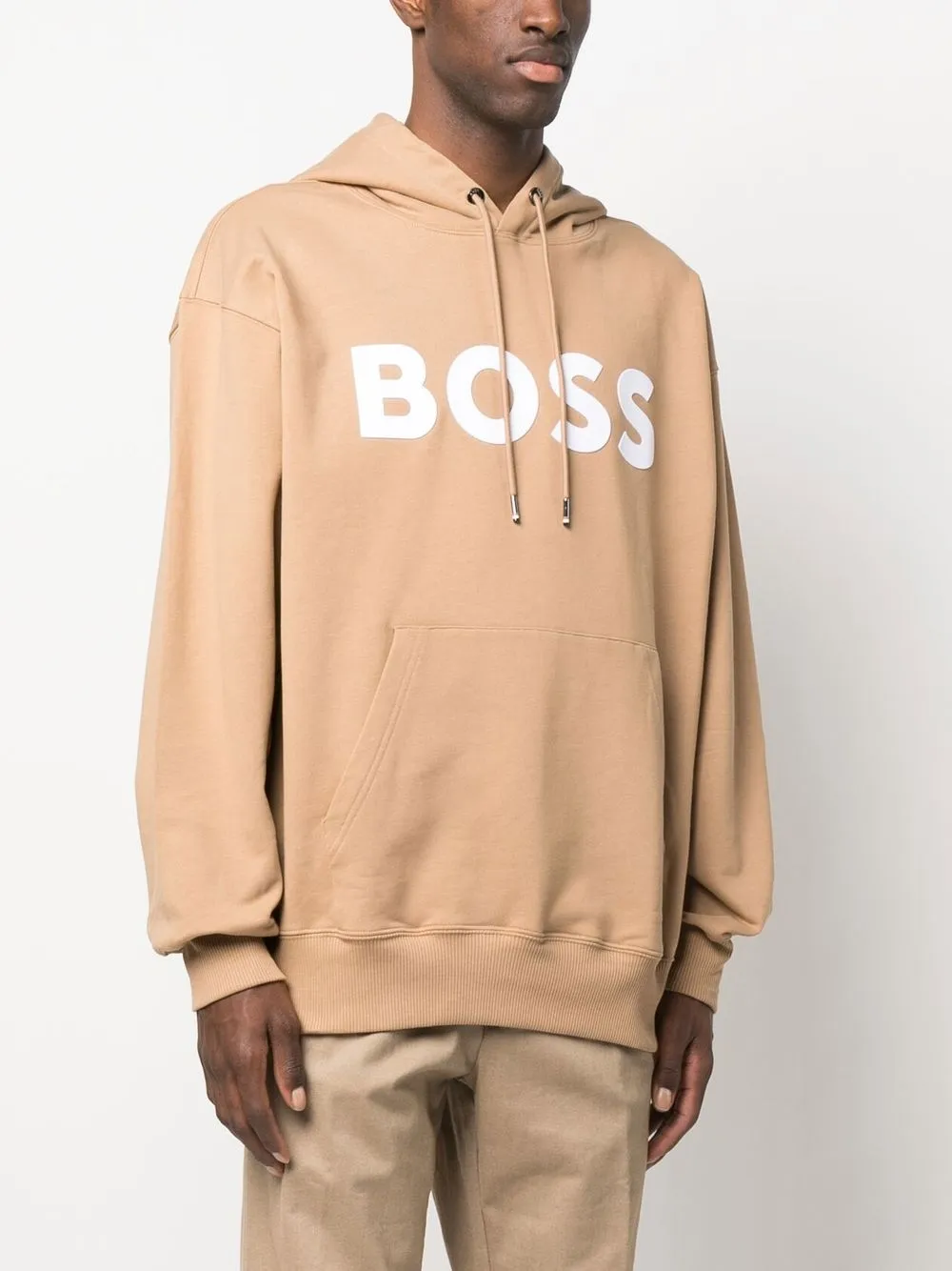 BOSS logo-print Cotton Drawstring Hoodie - Farfetch