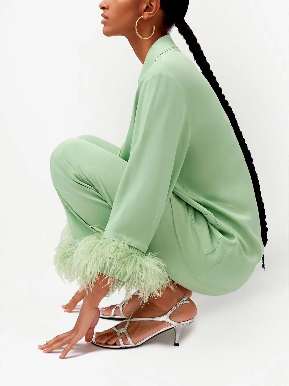 Sleeper feather-trim Pyjama Set | Green | FARFETCH