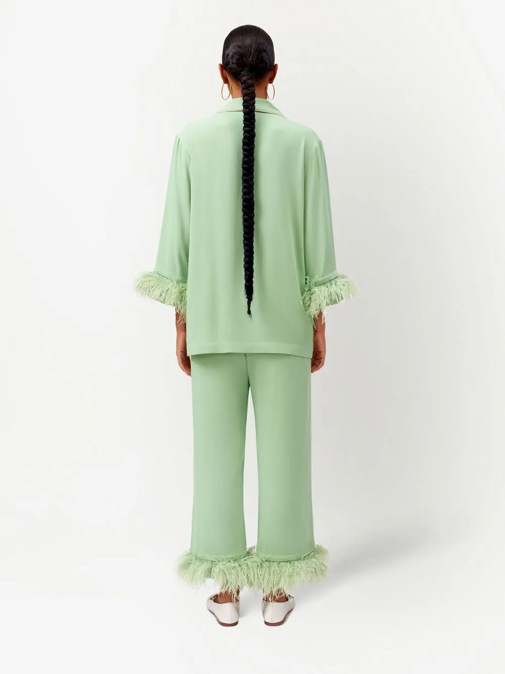 Sleeper feather-trim Pyjama Set | Green | FARFETCH